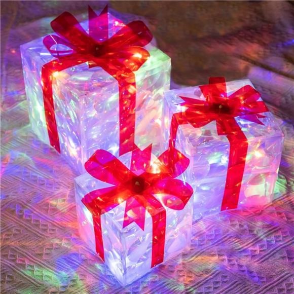 Holiday | Set Of 3 Christmas Lighted Gift Boxes Prelit 6 Led Light ...